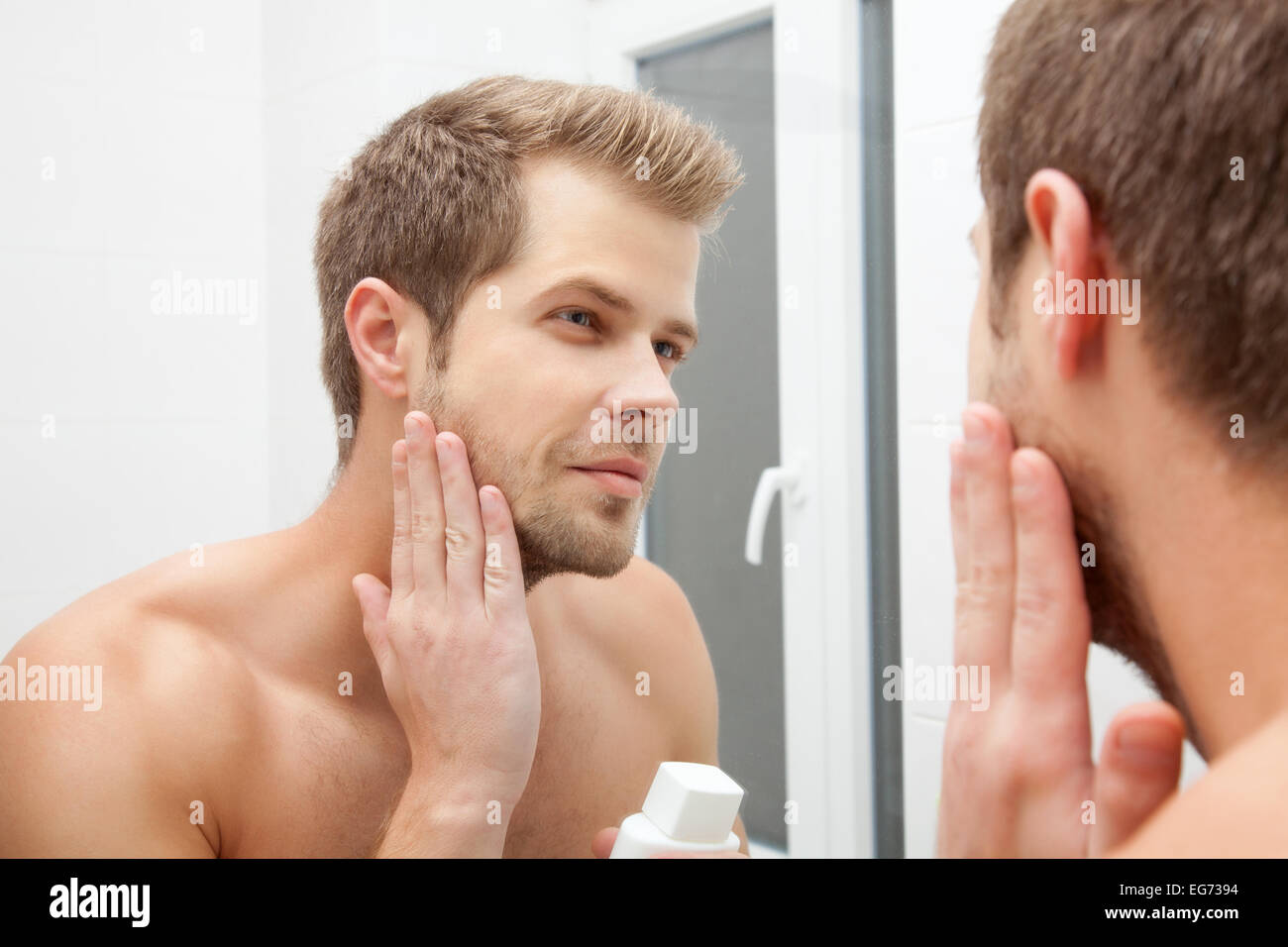 Morning hygiene in the bathroom Stock Photo - Alamy