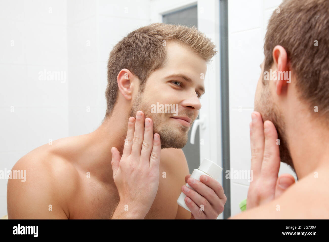 Morning hygiene in the bathroom Stock Photo - Alamy