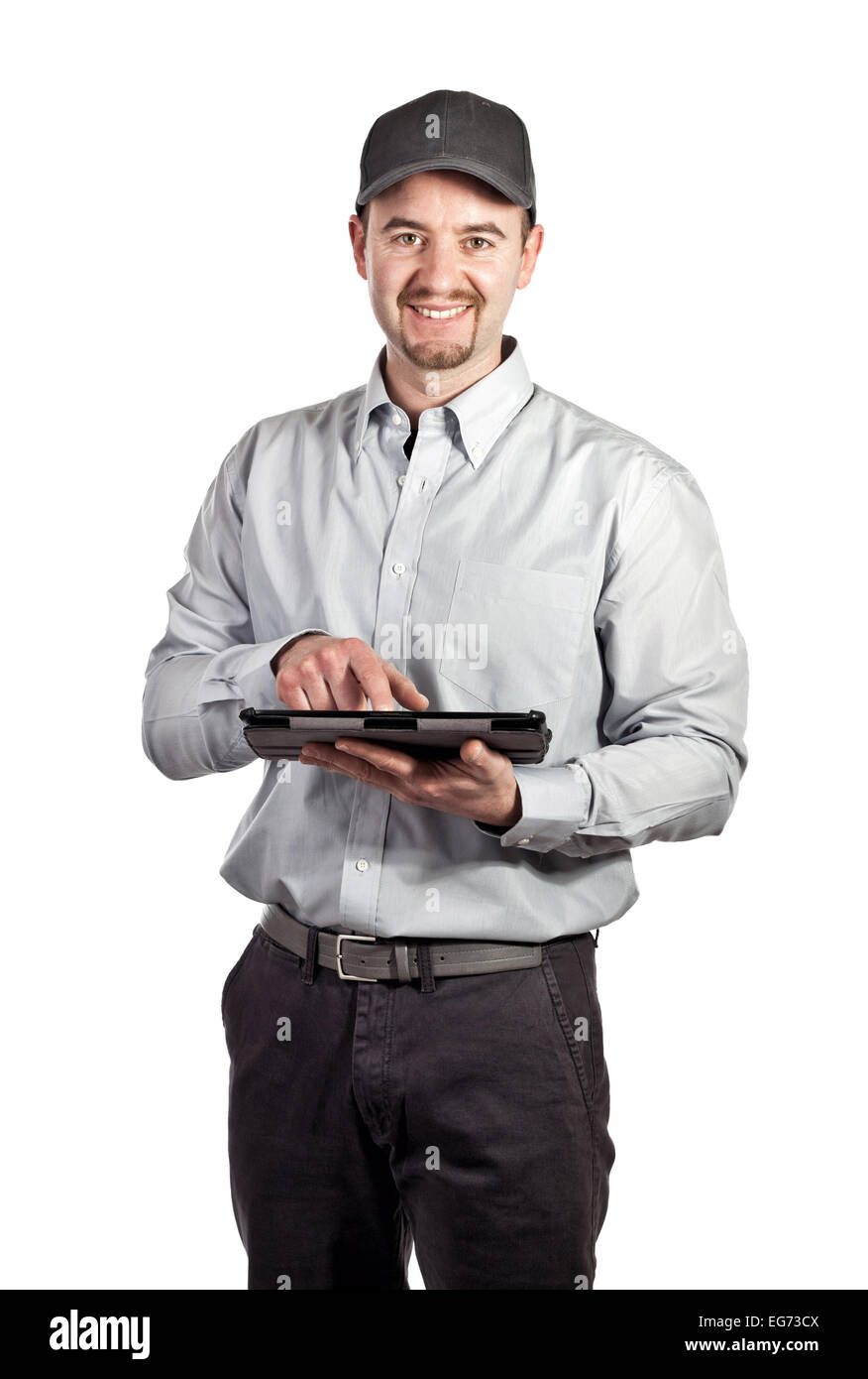 portrait of caucasian delivery man with tablet Stock Photo - Alamy