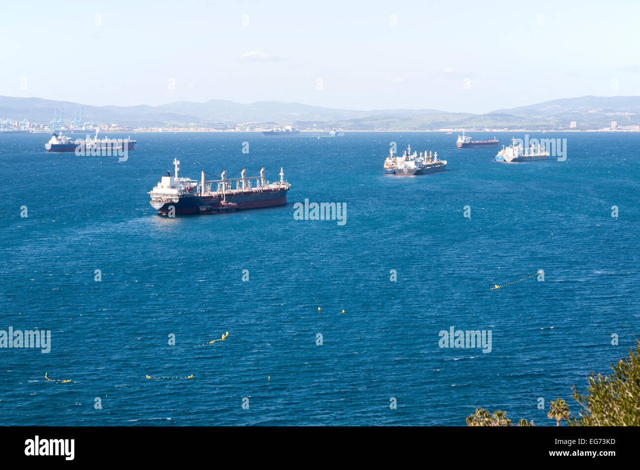 Oil cargo ships anchored in the bay between Algericas, Spain and ...