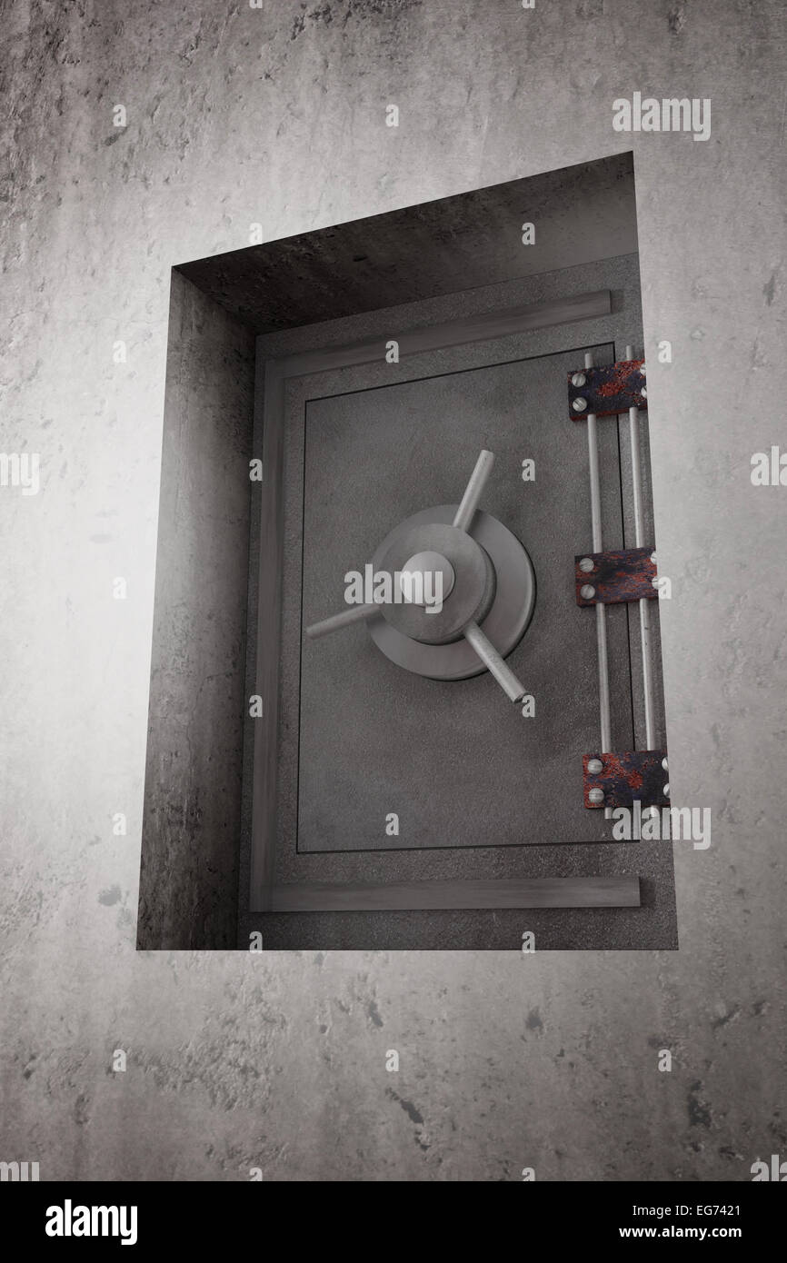 3d rendering of a security steel safe on a concrete room Stock Photo ...