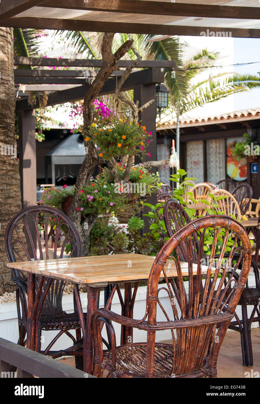 Mediterranean cafe terrace exterior with chairs Stock Photo - Alamy