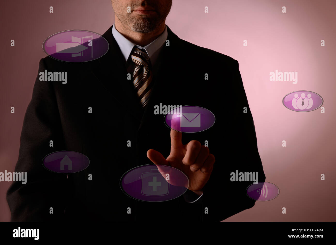 Business man pointing on an email icon Stock Photo - Alamy