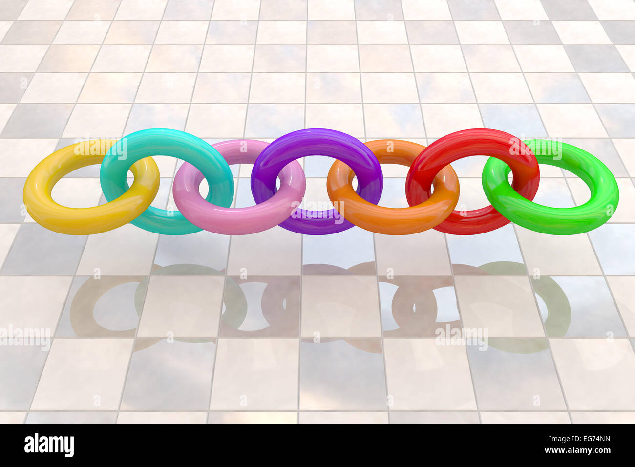 3d rendering of a colored abstract chain over a tiles floor Stock Photo ...