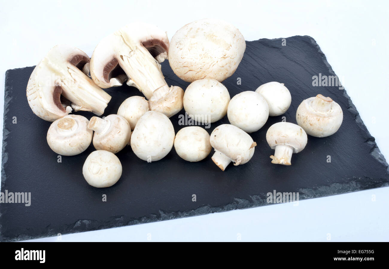 Paris mushrooms on a slate plate Stock Photo - Alamy