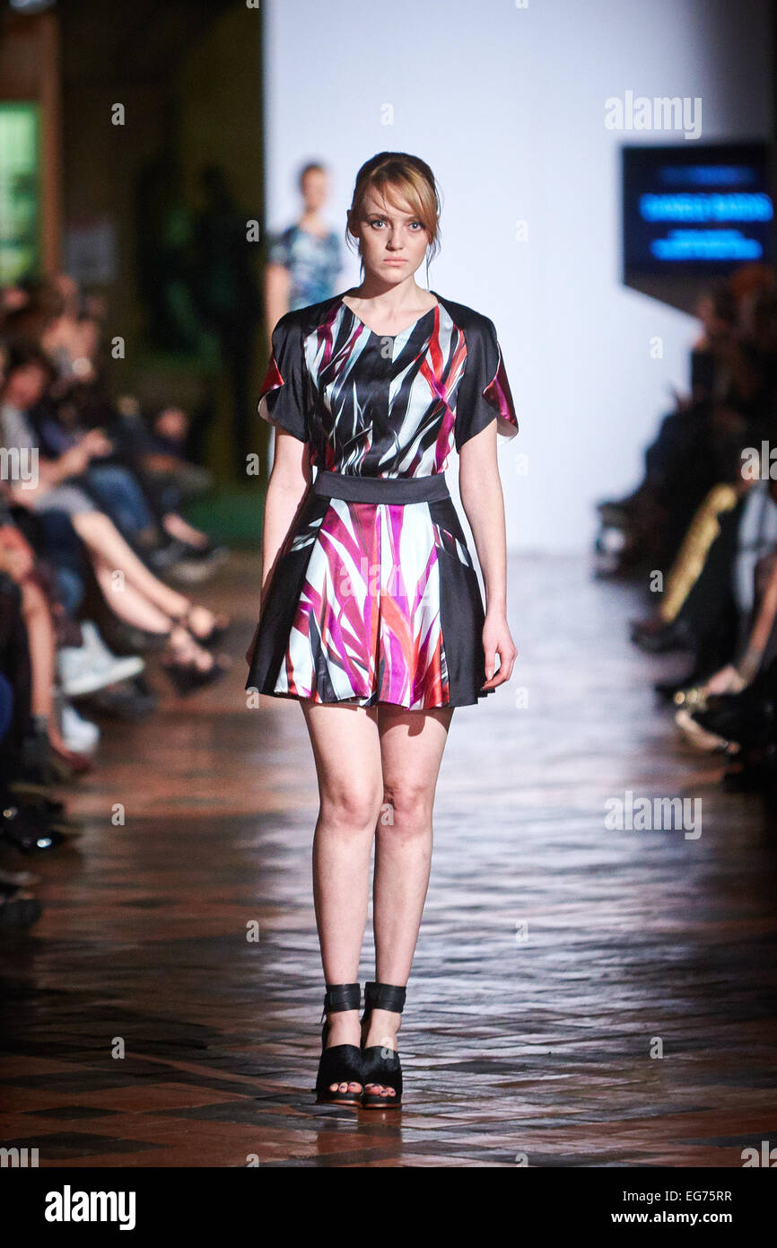 Model wearing clothes created by designer Daniele Bardis (not seen) at ...