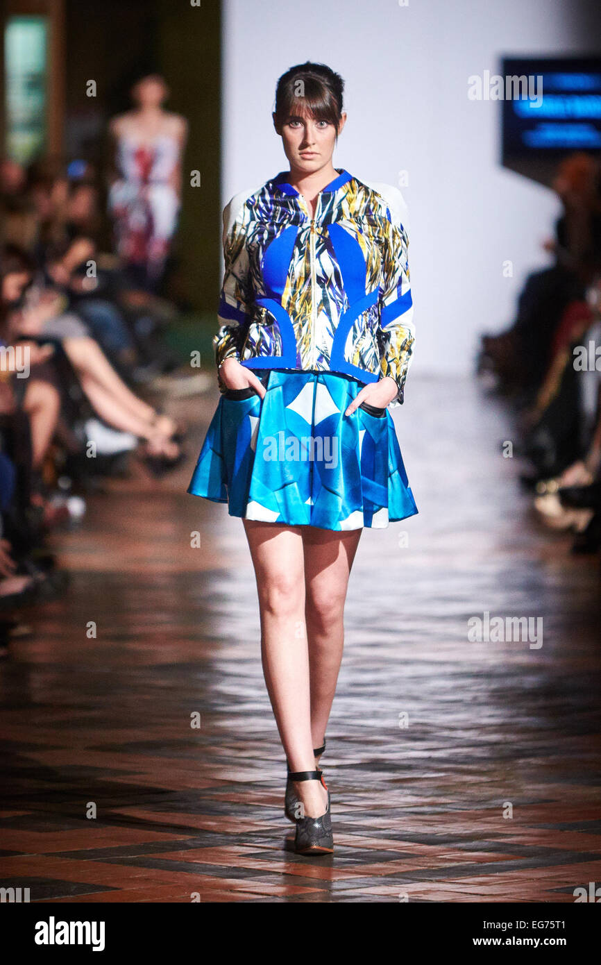 Model wearing clothes created by designer Daniele Bardis (not seen) at ...