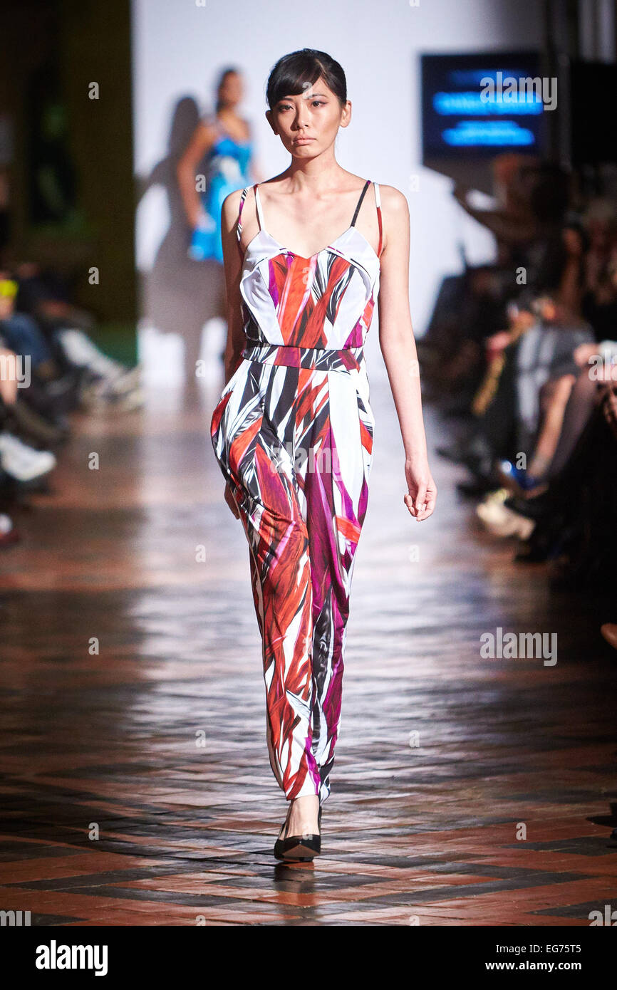 Model wearing clothes created by designer Daniele Bardis (not seen) at ...