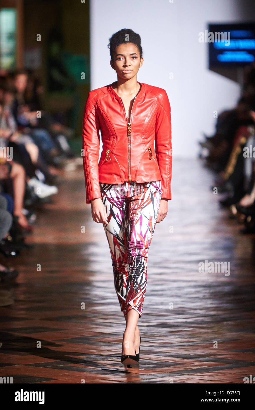 Model wearing clothes created by designer Daniele Bardis (not seen) at ...