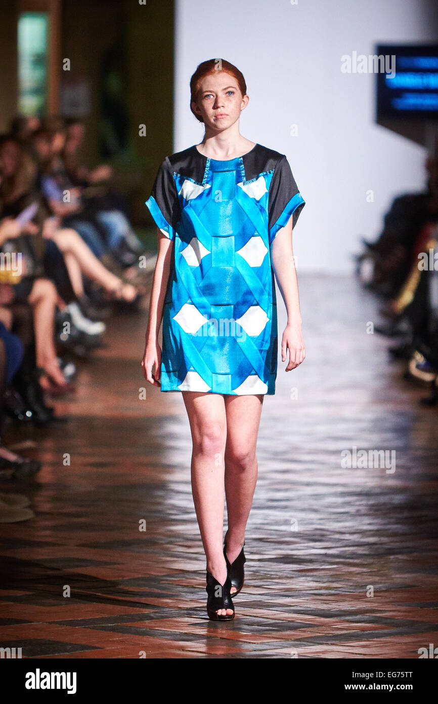 Model wearing clothes created by designer Daniele Bardis (not seen) at ...