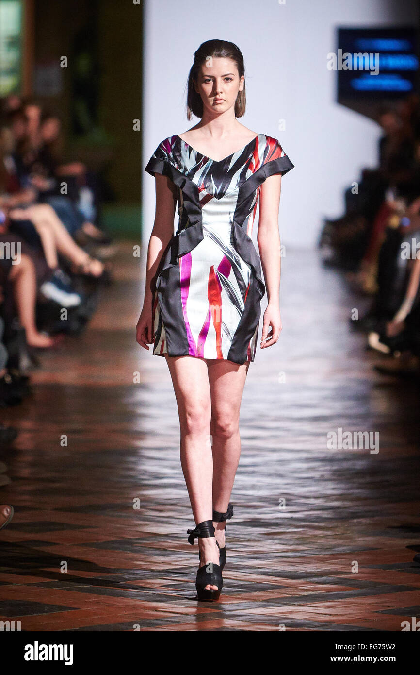 Model wearing clothes created by designer Daniele Bardis (not seen) at ...