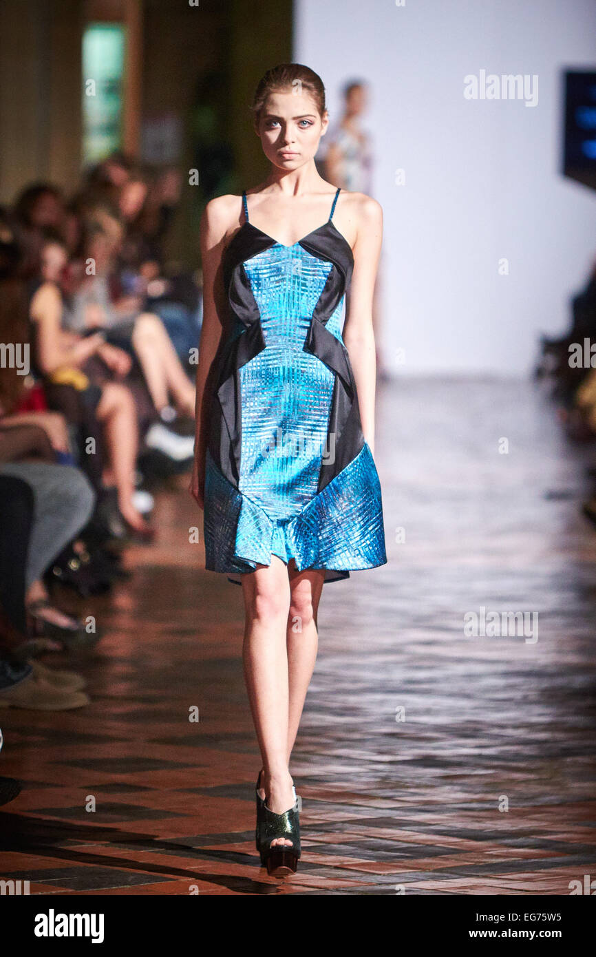 Model wearing clothes created by designer Daniele Bardis (not seen) at ...