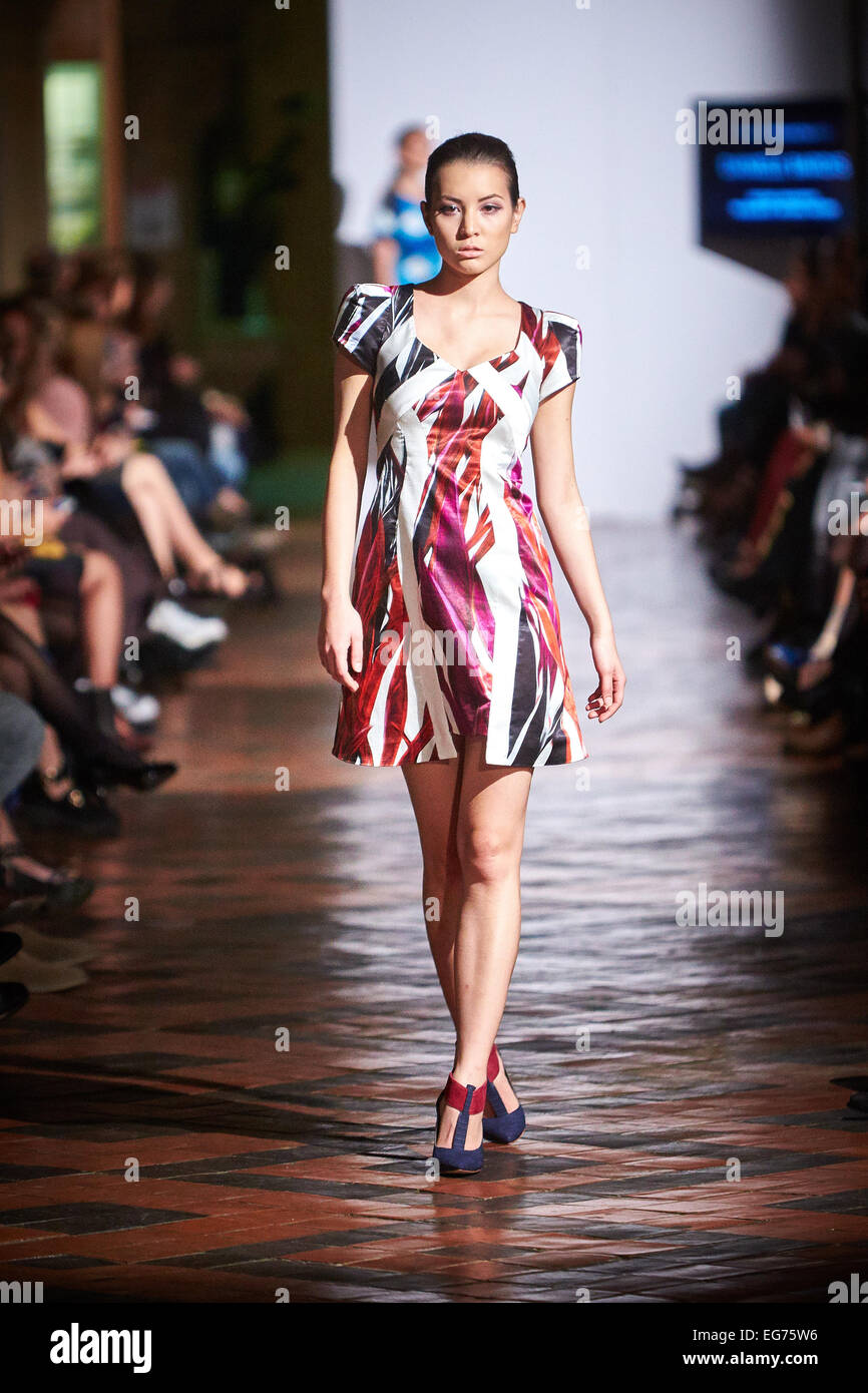 Model wearing clothes created by designer Daniele Bardis (not seen) at ...