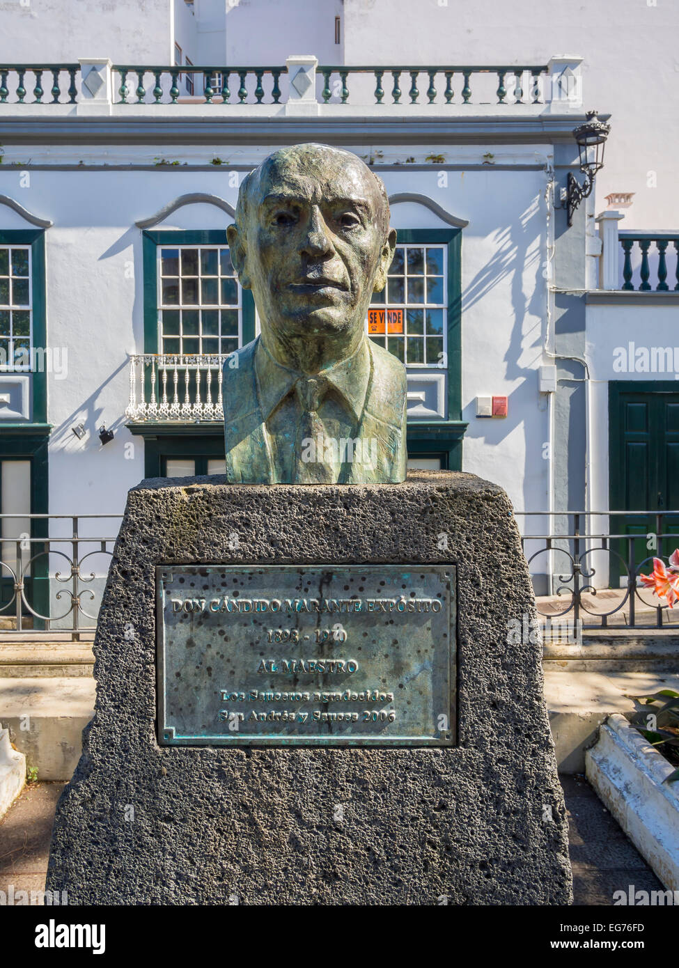 Spain, Canary Islands, La Palma, Los Sauces, bust of Don Candido ...