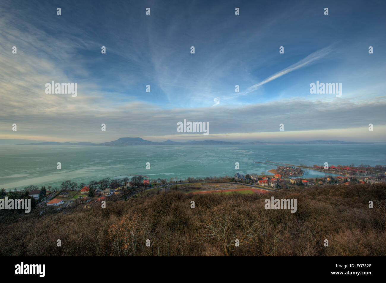 Landscape with the hungarian lake of Balaton in winter Stock Photo - Alamy