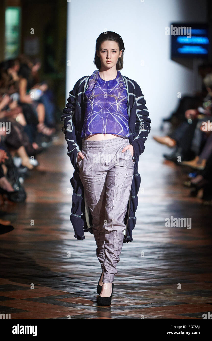 Model wearing clothes created by designer Alina Stanila (not seen) at ...