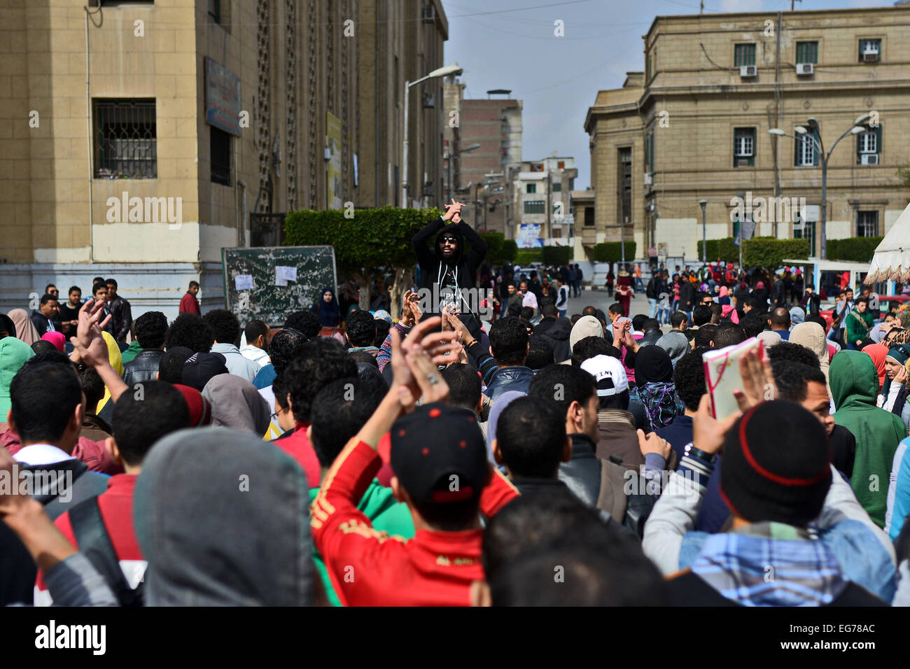Cairo, Egypt. 18th Feb, 2015. Egyptian students who are support ousted ...