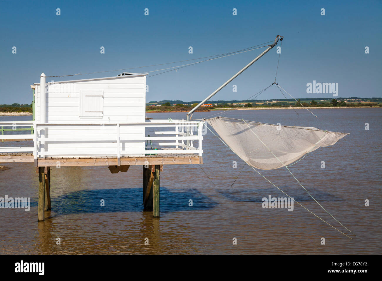 Traditional fisherman huts on stilts with carrelets nets at Meschers ...