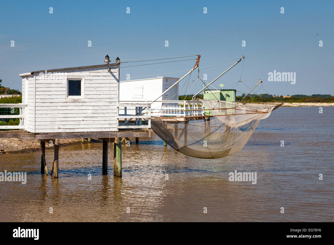 Traditional fisherman huts on stilts with carrelets nets at Meschers ...