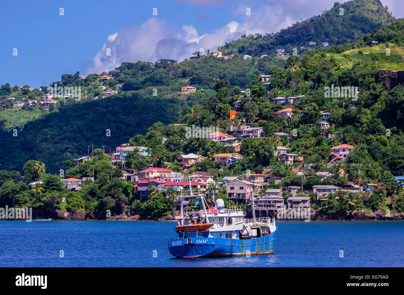 Antilles, Lesser Antilles, Grenada, view to St. George's from sailing ...