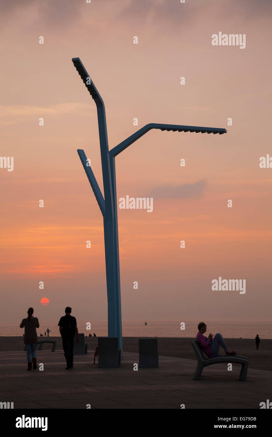 Netherlands, The Hague, Scheveningen, Beach promenade at sunset Stock ...
