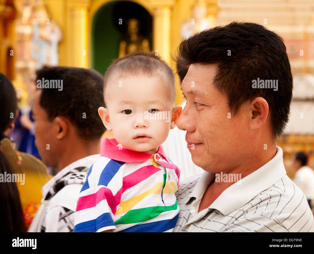 Portrait of a Burmese father and his young son, Yangon, Myanmar Asia ...