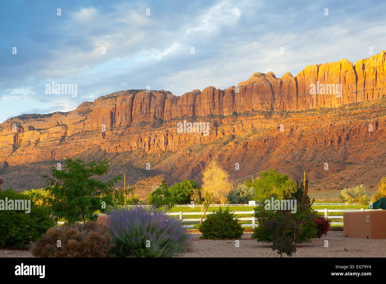 Moab,Utah-USA: July 18, 2013:Sunrise in Moab near the main entrance to ...
