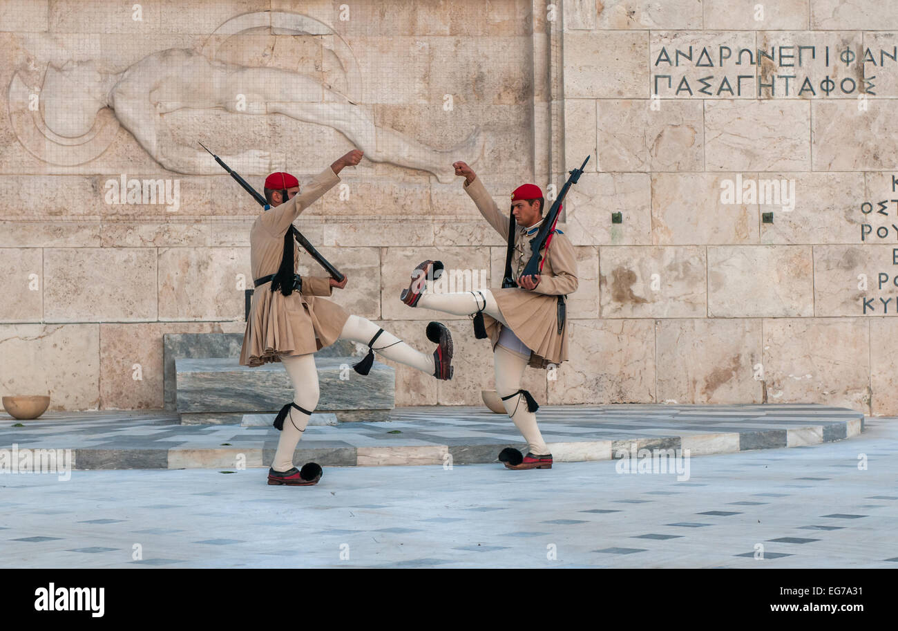 ATHENES, GREECE - March, 01: Evzones changing the guard at the Tomb of ...