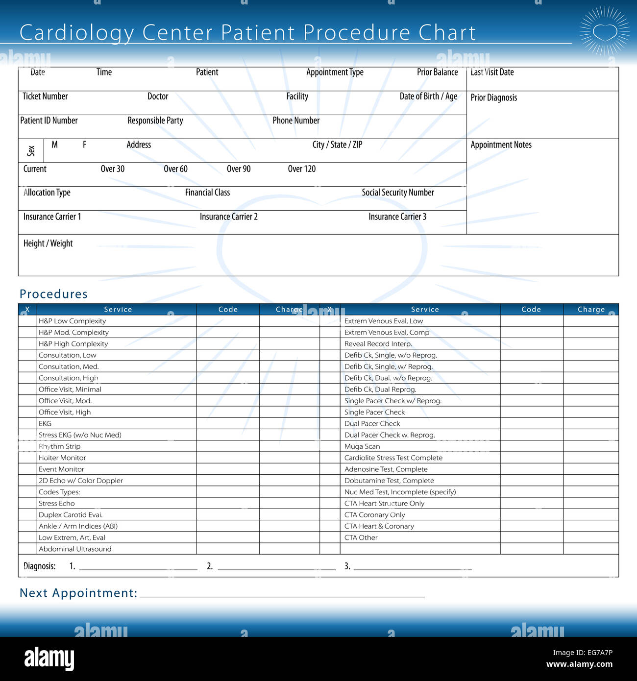 An image of a cardiology center patient procedure chart Stock Photo - Alamy