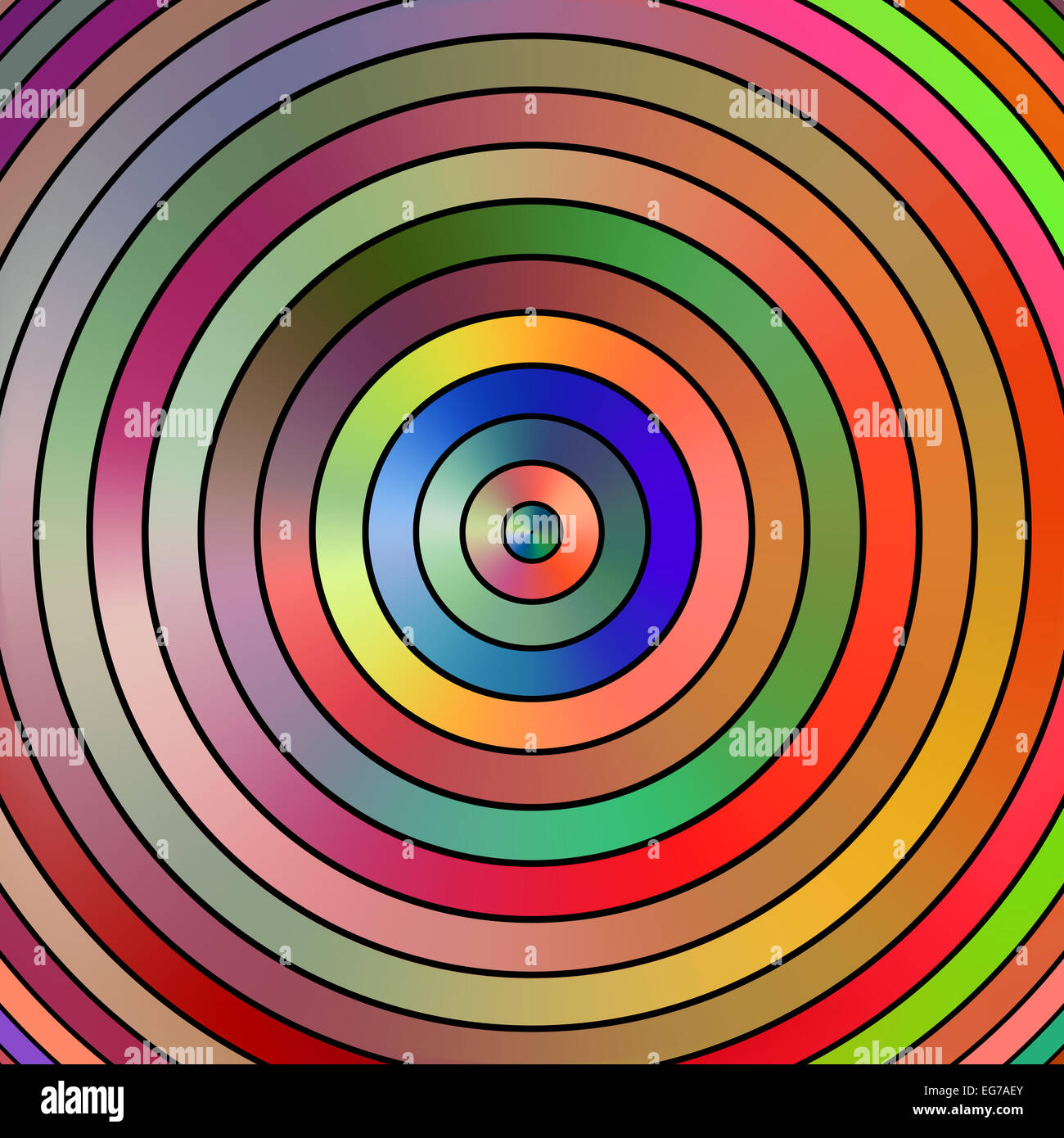 Vibrant graduated colour circles on a black background illustration ...