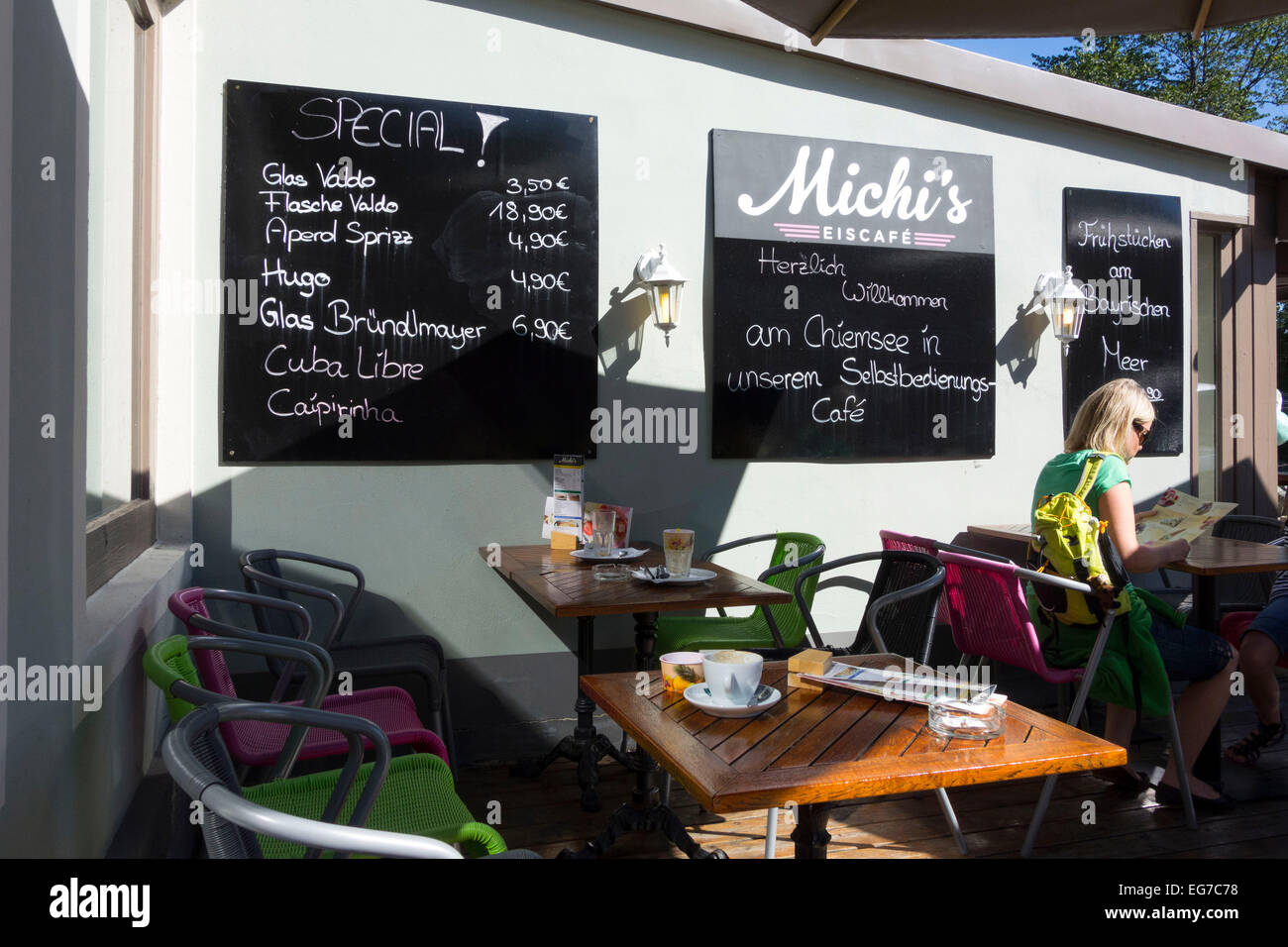 German outside cafe setting, Chiemsee Chiemgau, Upper Bavaria Germany ...