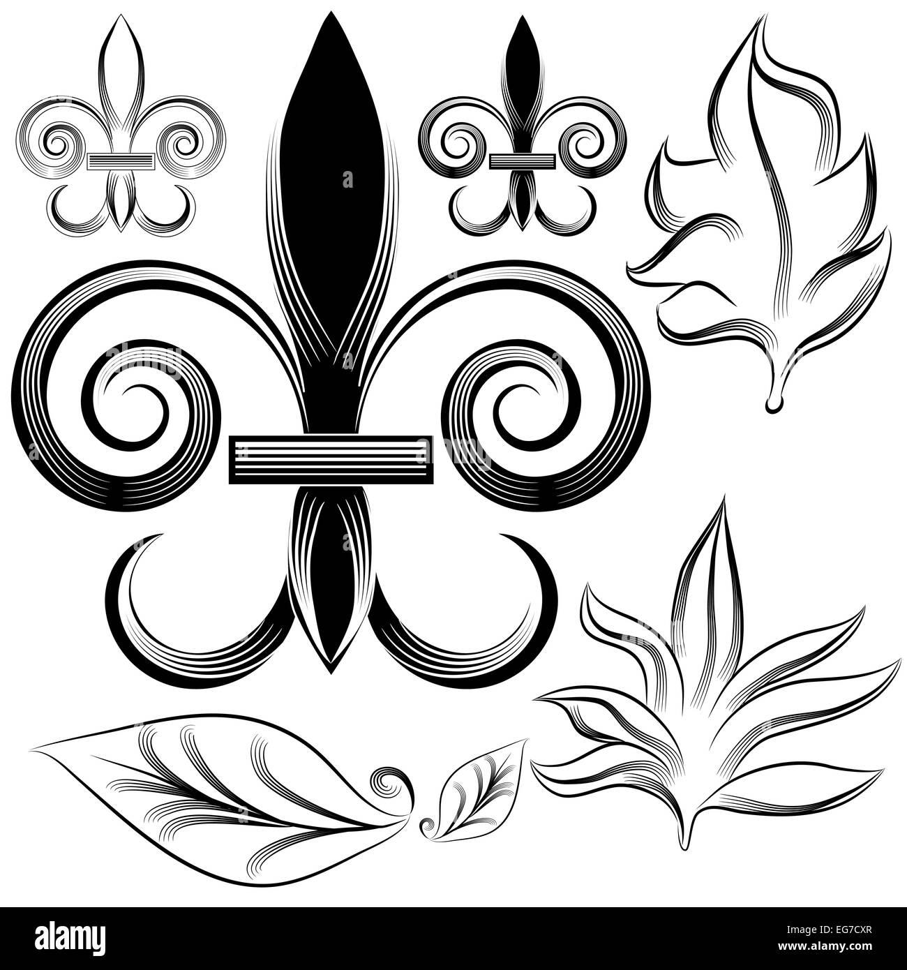 An image of a fleur leaf engraving set Stock Photo - Alamy
