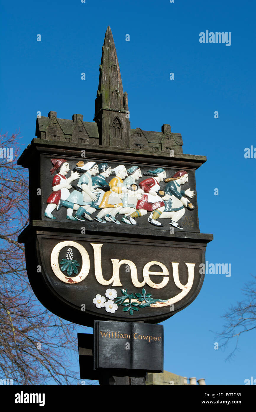 The village sign, Olney, Buckinghamshire, England, UK Stock Photo - Alamy