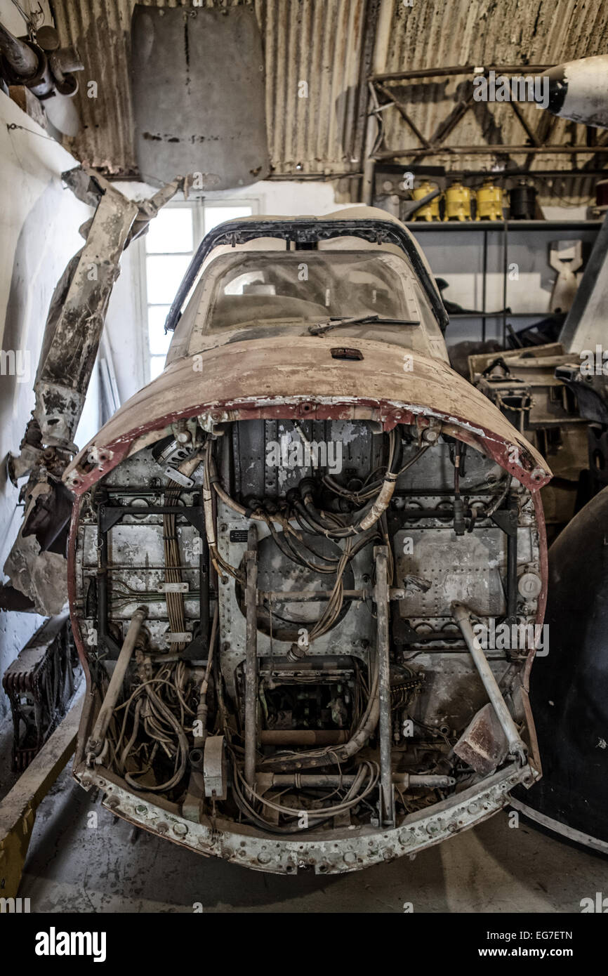 Cockpit section from an old aircraft lying in a workshop Stock Photo ...