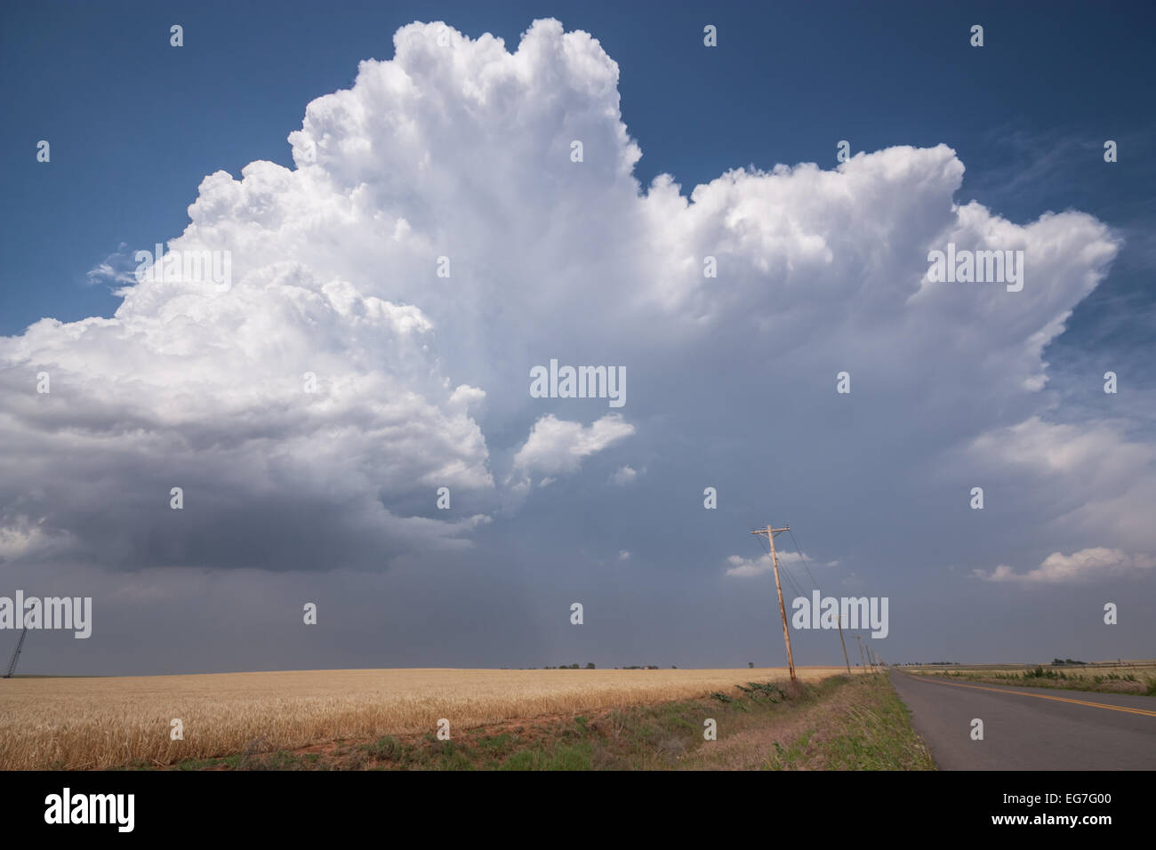 A powerful supercell thunderstorm takes shapes with a twisting updraft ...