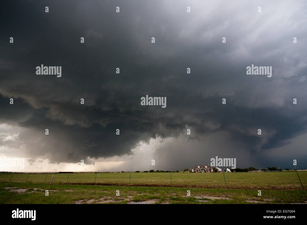 A powerful supercell thunderstorm takes shapes with a twisting updraft ...