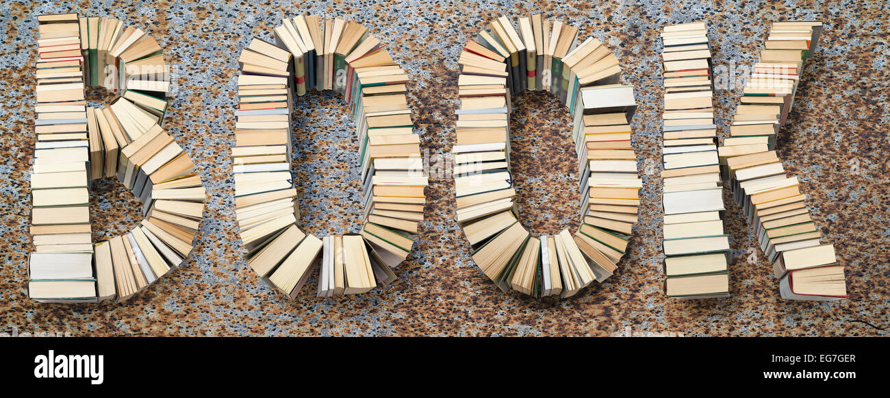 the word book formed by books Stock Photo - Alamy