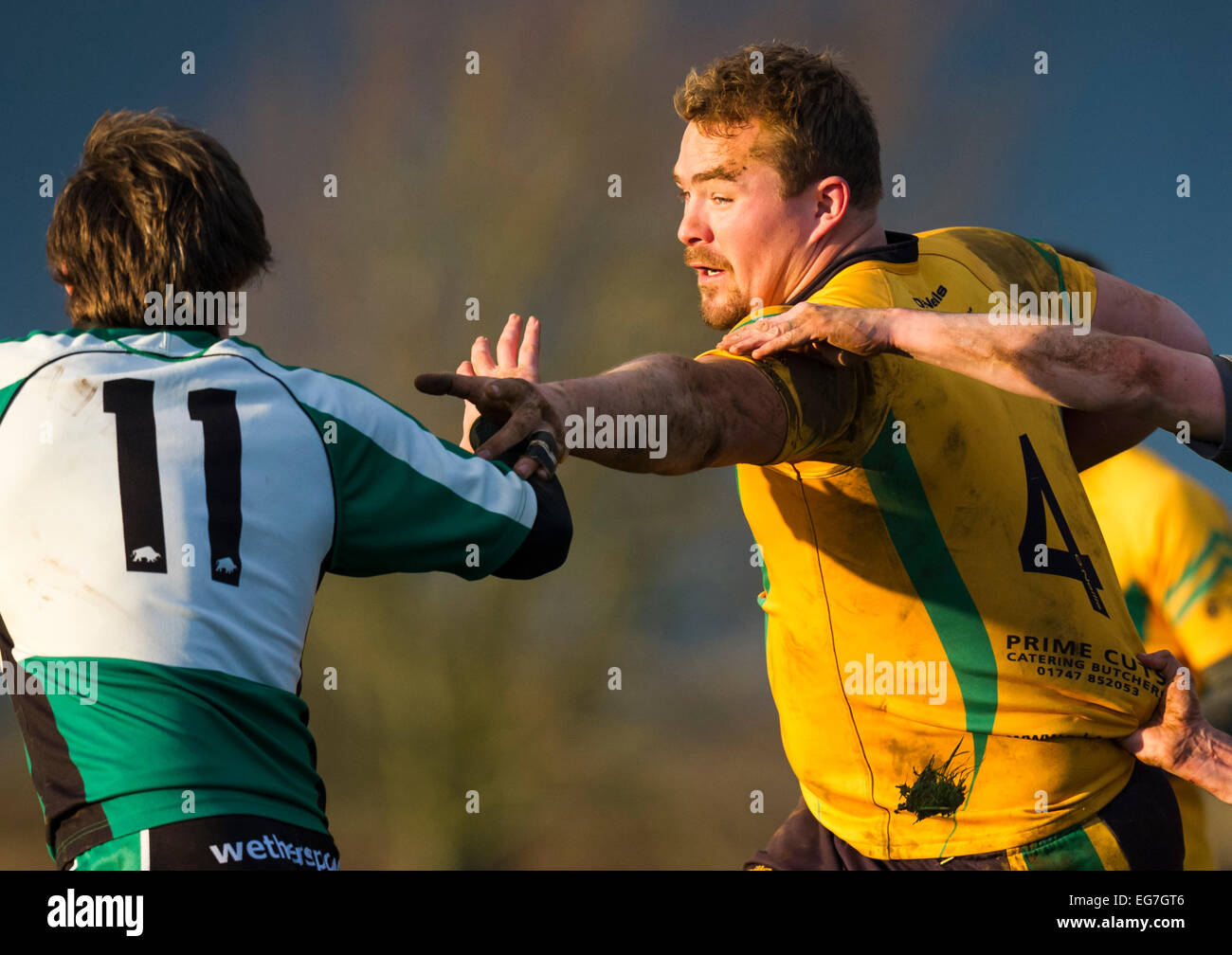 Rugby, player being tackled Stock Photo - Alamy