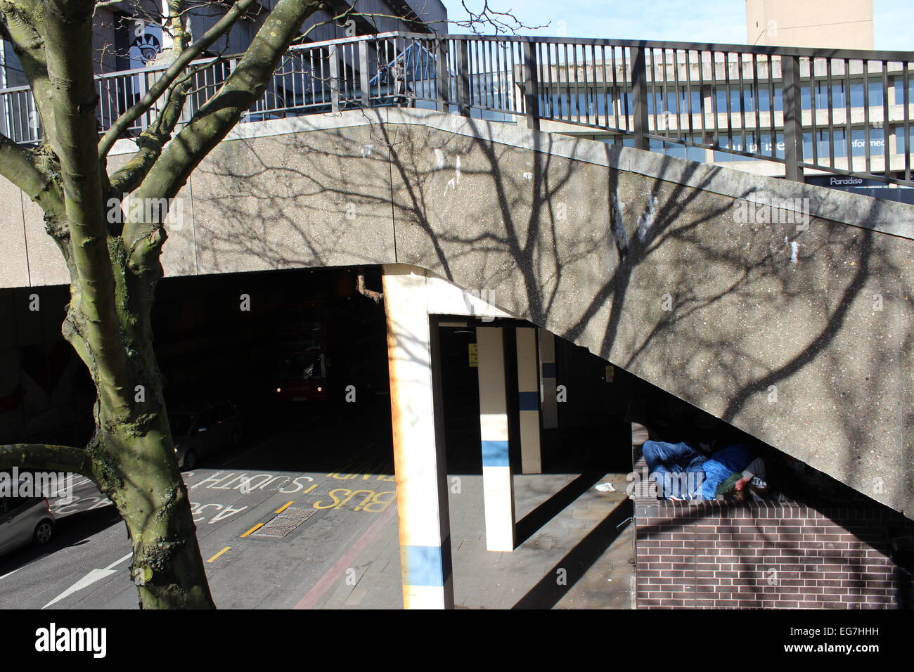 Homeless People Sleeping rough under a busy thoroughfare in Birmingham ...
