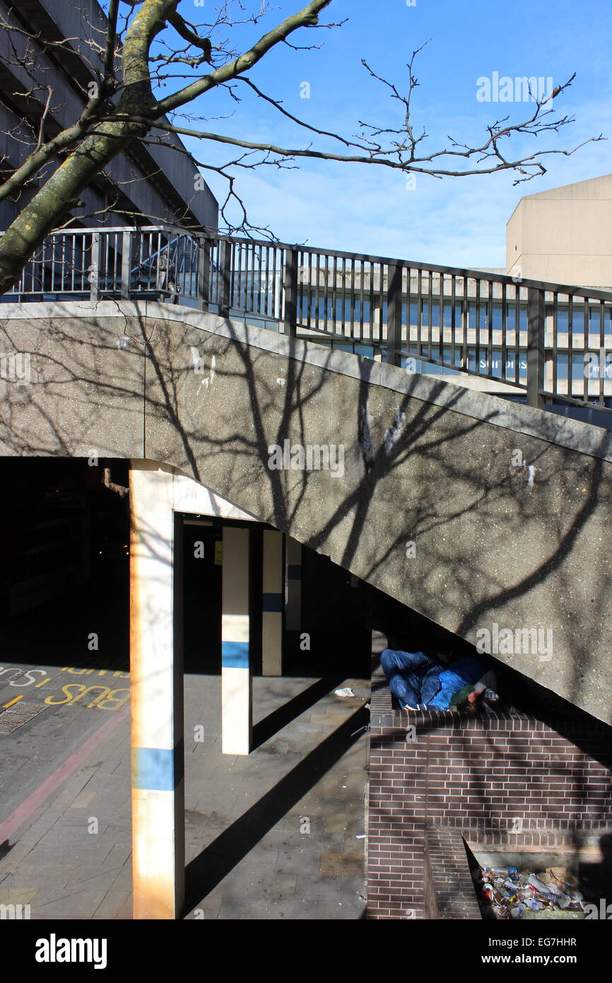 Homeless People Sleeping rough under a busy thoroughfare in Birmingham ...