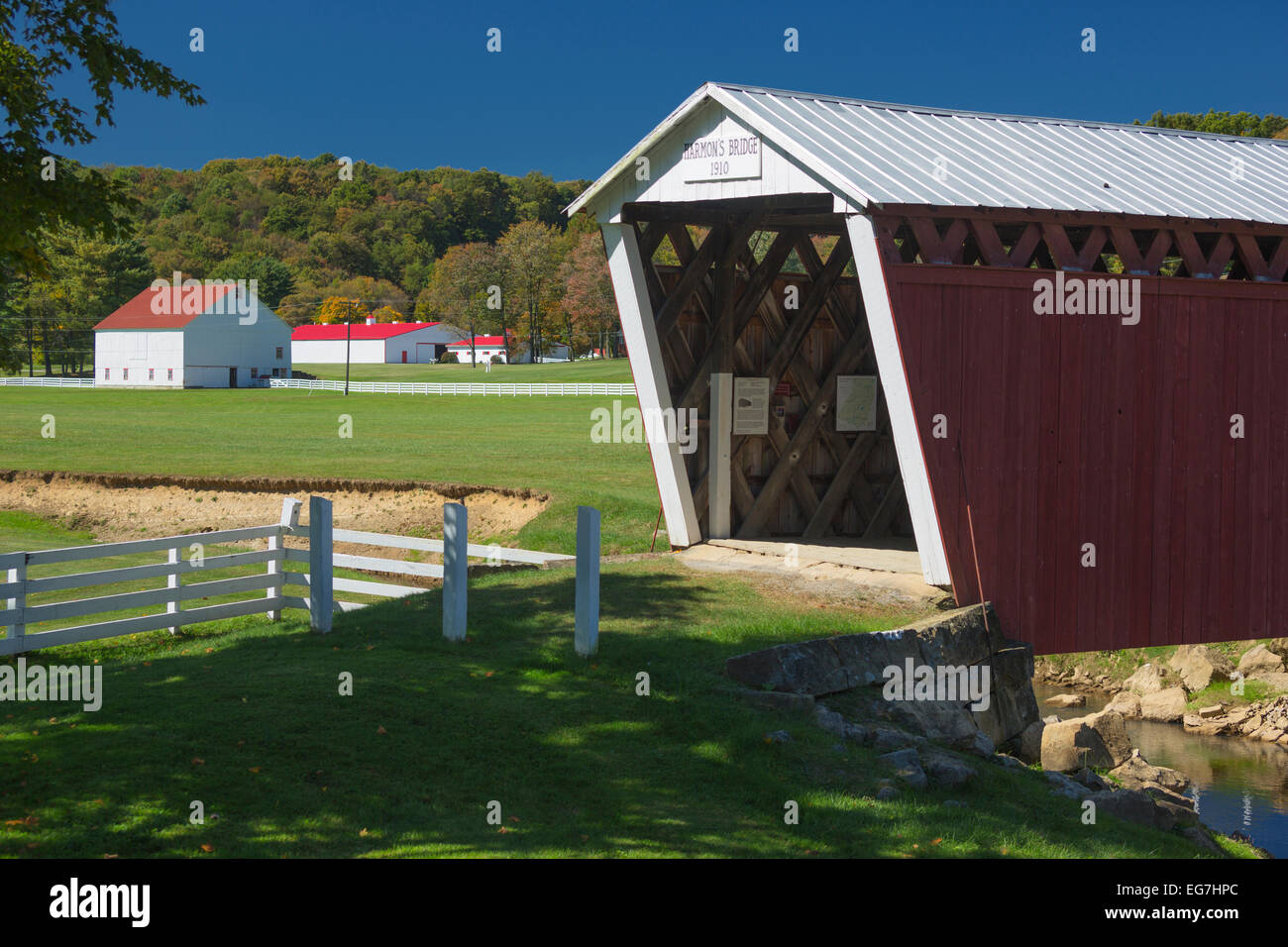 FALL SCENIC HARMON COVERED BRIDGE PLUM CREEK INDIANA COUNTY ...