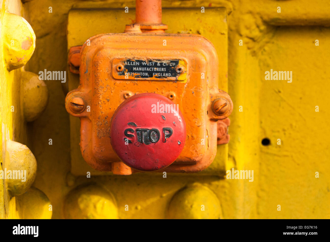 Emergency stop button on the side of heavy plant machinery Stock Photo ...