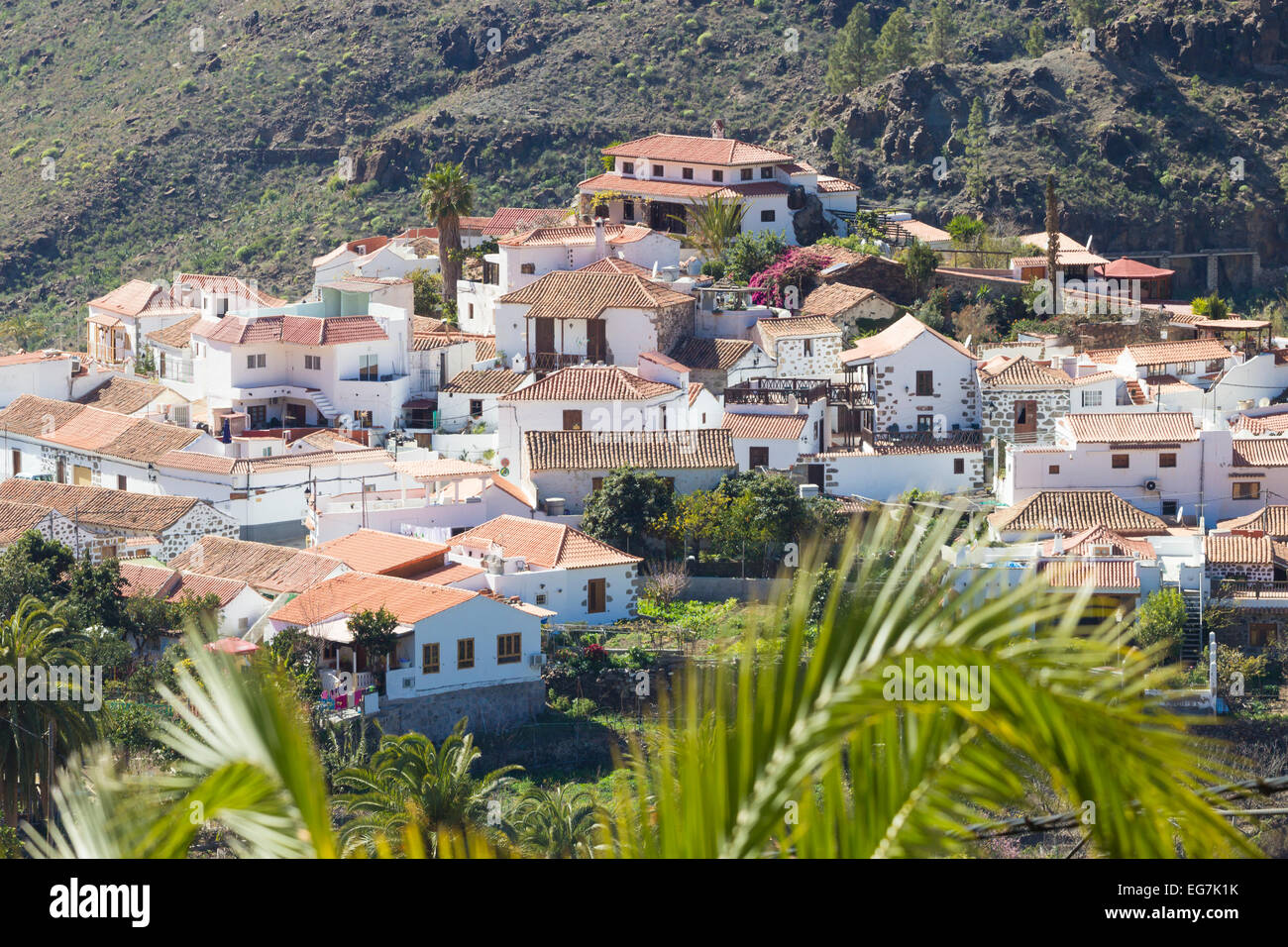 Fataga village in the mountains on Gran Canaria, Canary Islands, Spain ...