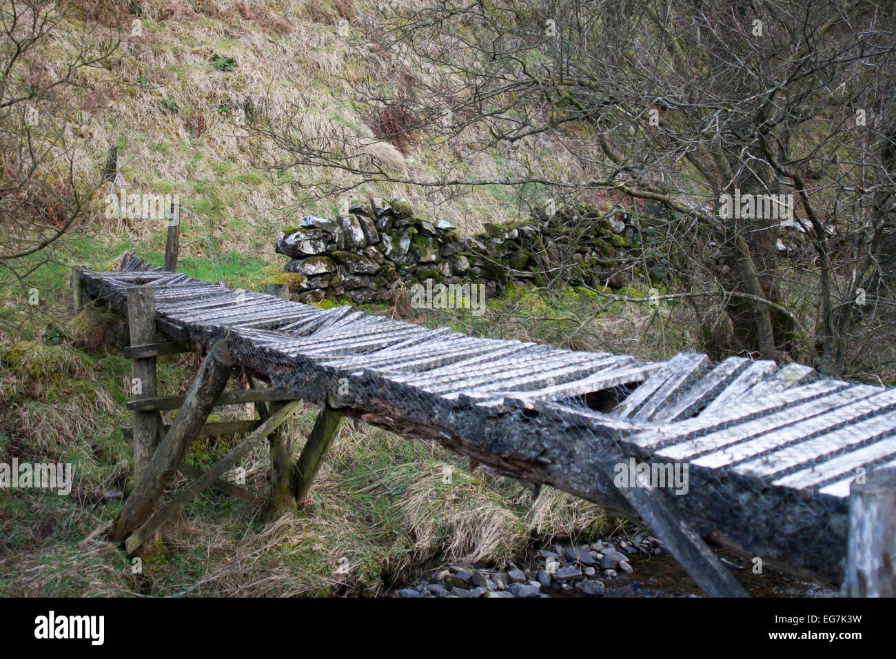 Broken foot bridge in Scotland Stock Photo - Alamy