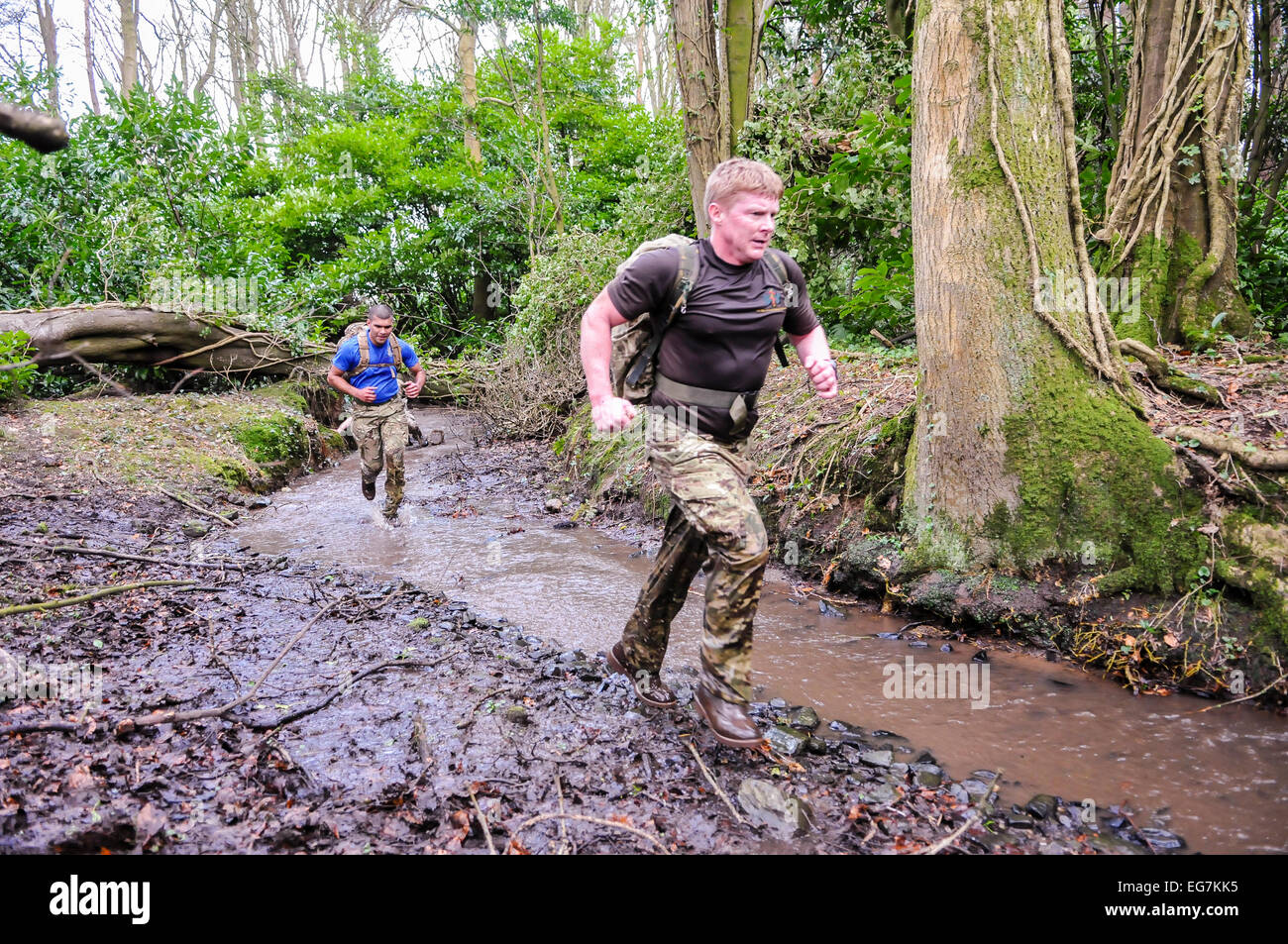 Bangor, Northern Ireland. 18th February, 2015. Soldiers run through a ...