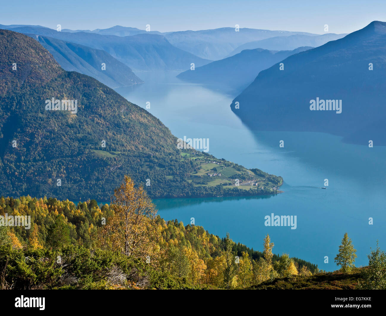 View from mount Molden, Lustrafjord, inner branch of Sognefjord, tongue ...