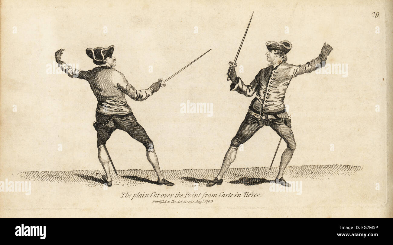 Gentlemen fencers making the plain Cut over the Point from Carte in ...