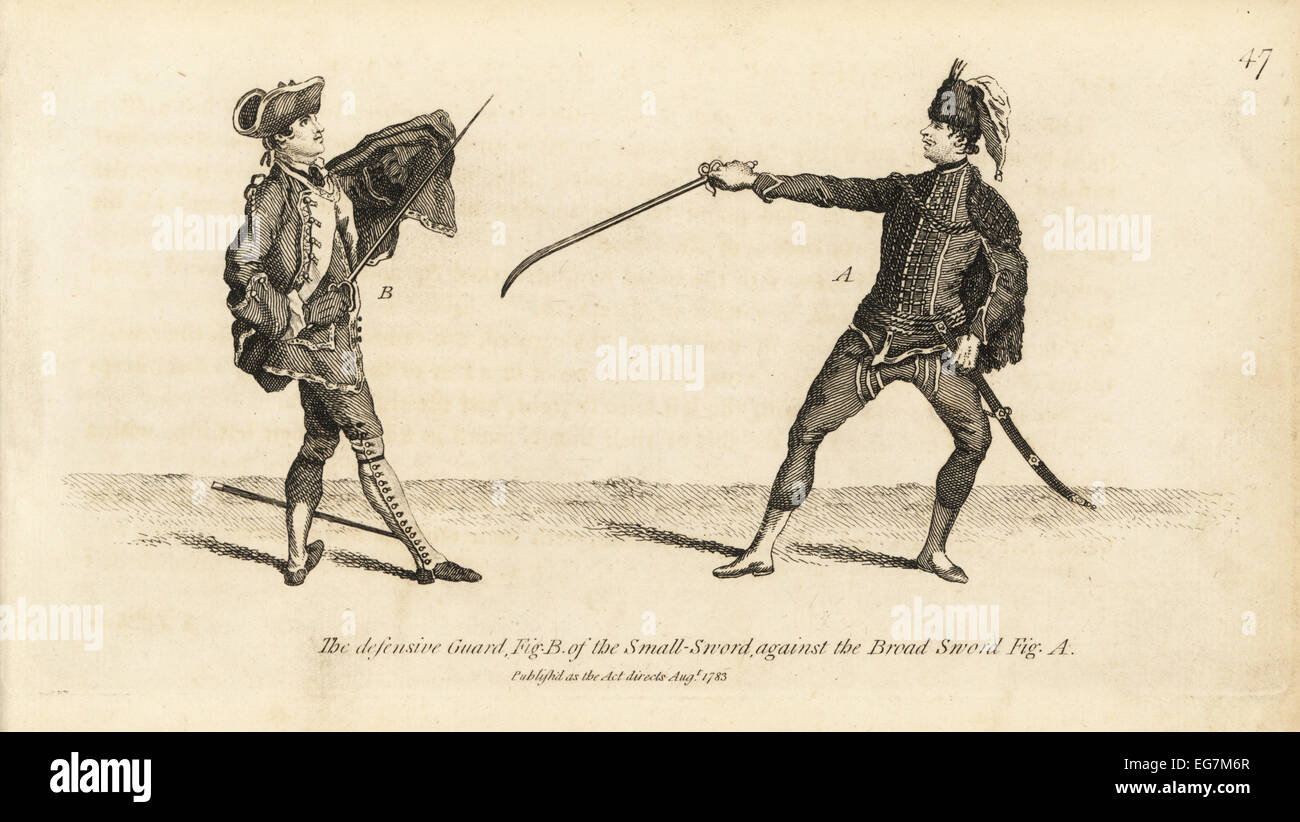 Defensive guard of the small sword (B) against an attack by the broad ...