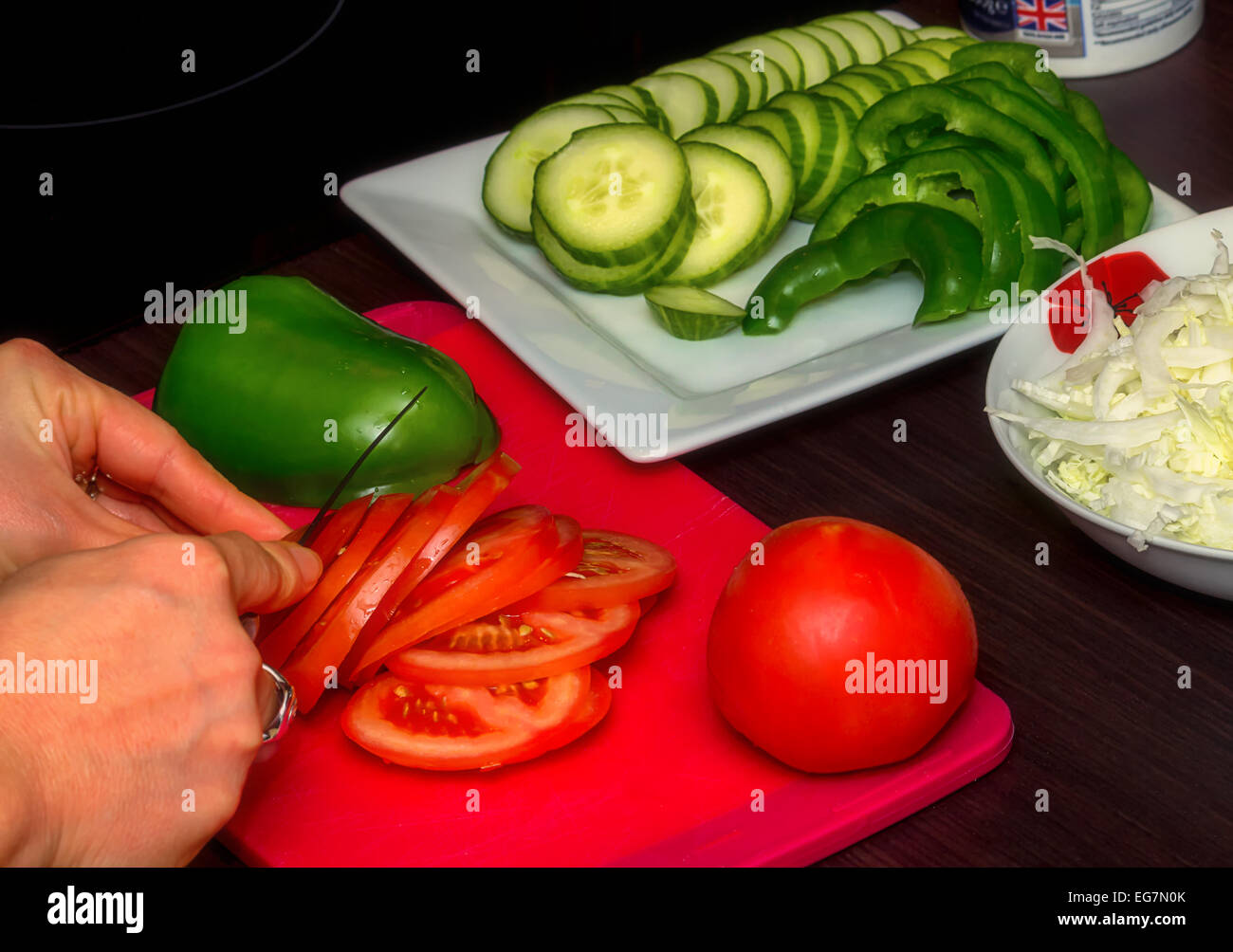 Vegetable,food preparation,salad,kitchen,slices,human hand,nife,raw ...