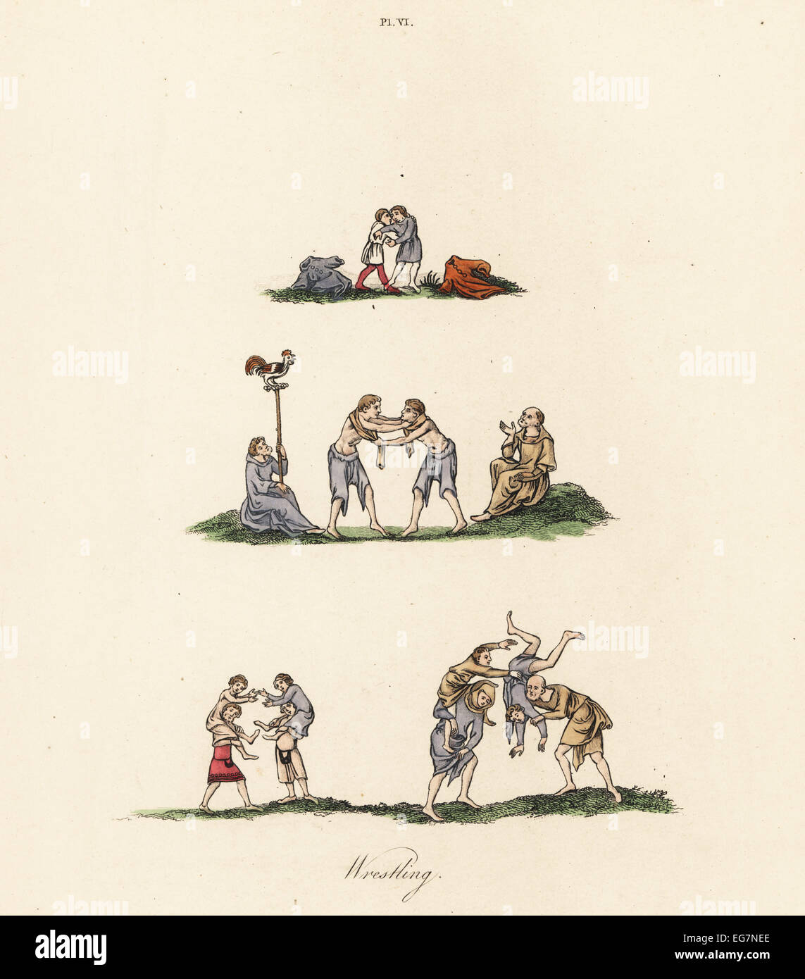 Medieval wrestling games including prize fight and Hippas Stock Photo ...